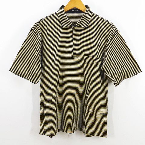 【中古】EX-CLUB イーエクスクラブ 半袖 ポロシャツ L 茶系 ブラウン ボーダー柄 ジップアップ レディース 【ベクトル 古着】 260507表記サイズL実寸サイズ肩幅：48cm　身幅：52cm　着丈：65cm　袖丈：24cm　　素...