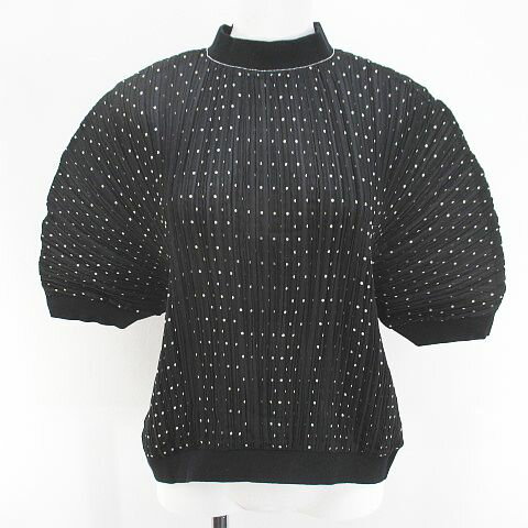 【中古】ブランベール blancvert 水玉 ドット 七分袖 カットソー プリーツ 36 黒系 ブラック 日本製 リブ レディース 【ベクトル 古着】 260522表記サイズ36実寸サイズ身幅：41cm　着丈：51cm　ゆき丈：47cm　...