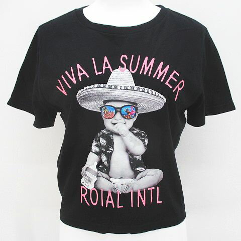 【中古】ロイアル roial 半袖 Tシャツ ショート丈 S 黒系 ブラック クルーネック VIVA LA SUMMER プリント レディース 【ベクトル 古着】 260528表記サイズS実寸サイズ肩幅：38cm　身幅：45cm　着丈：45...