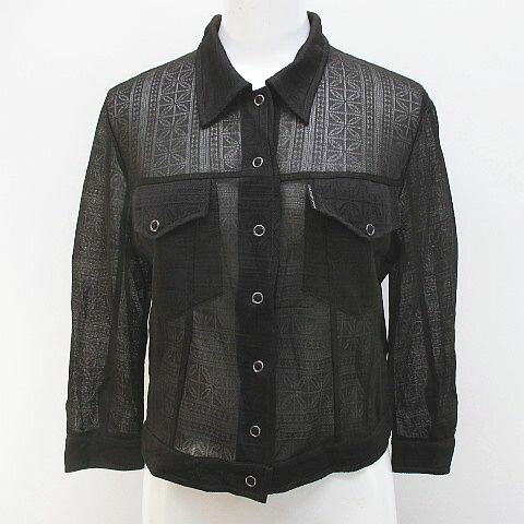 【中古】スポーツマックスコード マックスマーラ SPORTMAX CODE 七分袖 シアー シャツ ジャケット 茶系 ダークブラウン 総柄 スナップボタン ステッチ イタリア製 レディース 【ベクトル 古着】 260724ブランドスポーツマ...