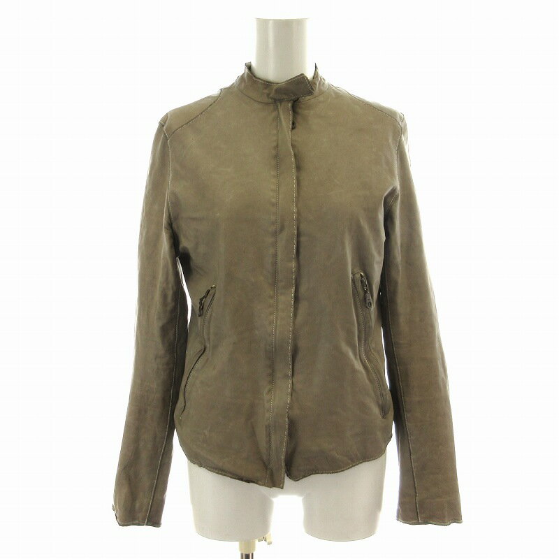 【中古】シシ sisii ライダースジャケット 革ジャン カウレザー シングル ジップアップ スタンドカラー XS グレージュ /NW19 ■GY30 レディース 【ベクトル 古着】 240926ブランドシシ sisii表記サイズXS実寸サ...