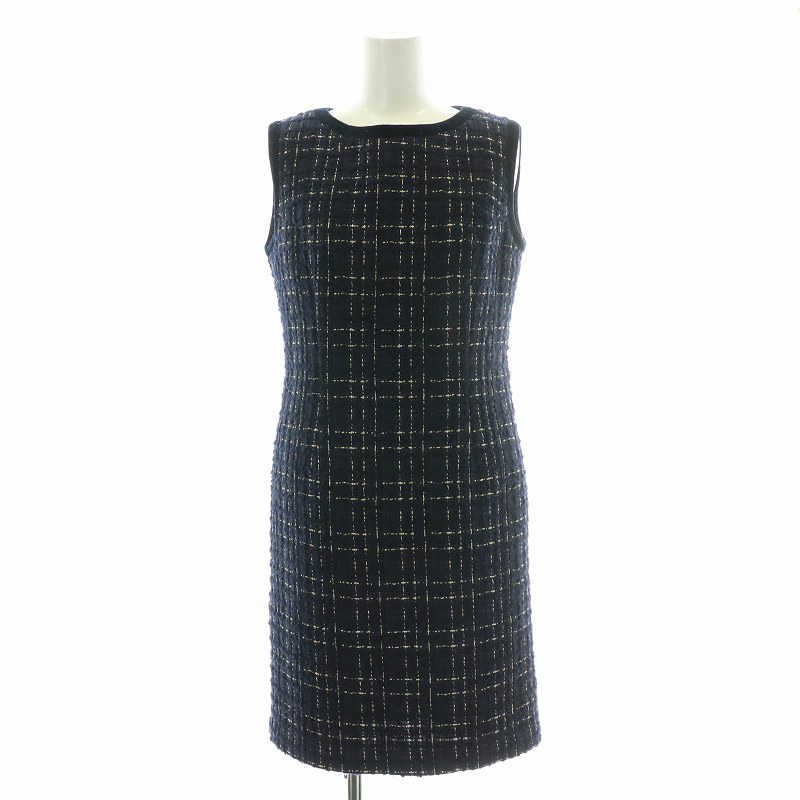 【中古】シェリエ CHERIE タイトワンピース ひざ丈 ノースリーブ クルーネック ベロア ツイード 切替 ウール混 F 紺 ネイビー /BB レディース 【ベクトル 古着】 241116ブランドシェリエ CHERIE表記サイズFREE実...