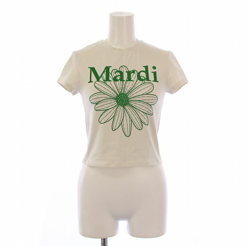 【中古】未使用品 マルディメクルディ MARDI MERCREDI CROPPED T-SHIRT クロップドTシャツ ミニT カットソー 半袖 クルーネック ストレッチ プリント F グレージュ 緑 グリーン タグ付き MFK12JSS0...