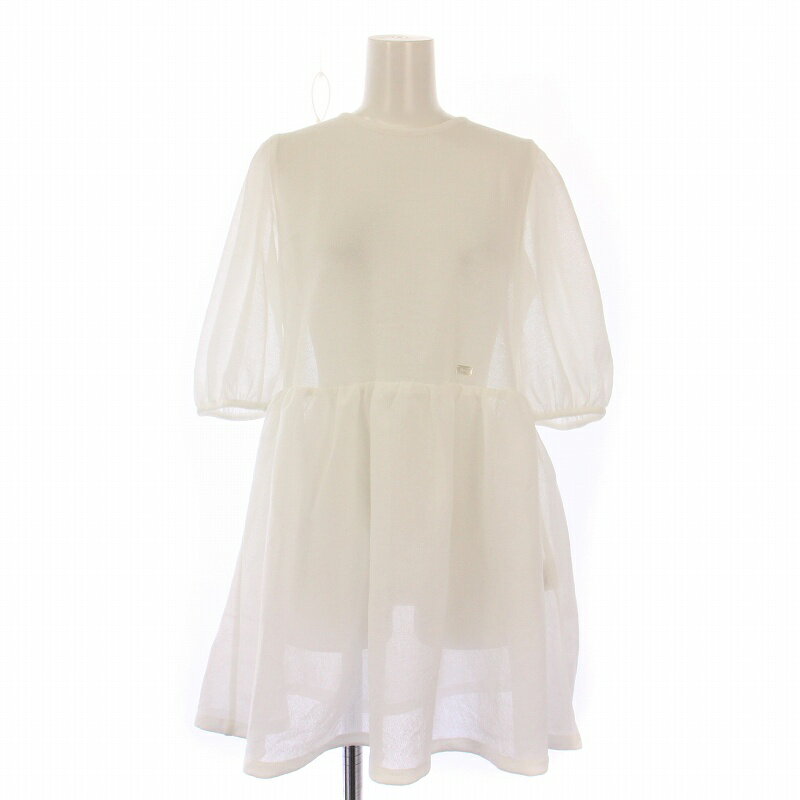 【中古】未使用品 ルネ Rene チュニック サマーニット 五分袖 クルーネック ストレッチ 麻 リネン混 34 白 ホワイト タグ付き /BB レディース 【ベクトル 古着】 250824ブランドルネ Rene表記サイズ34実寸サイズ肩幅...