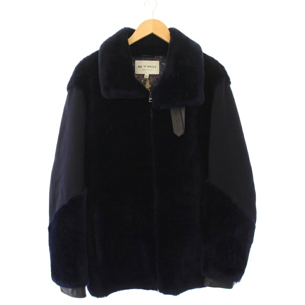 【中古】エトロ ETRO GIUBBOTTO MONTONE BI ムートン切替ジャケット アウター XXL 黒 紺 172-1L525-9981 /KH メンズ 【ベクトル 古着】 250829ブランドエトロ ETRO表記サイズXXL実寸...