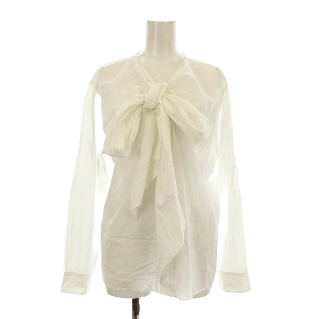 【中古】マーガレットハウエル MARGARET HOWELL 23SS WASHED COTTON SHIRT シャツ ブラウス 長袖 ボウタイ コットン 2 白 ホワイト 5783153010 /KU レディース 【ベクトル 古着】 25...