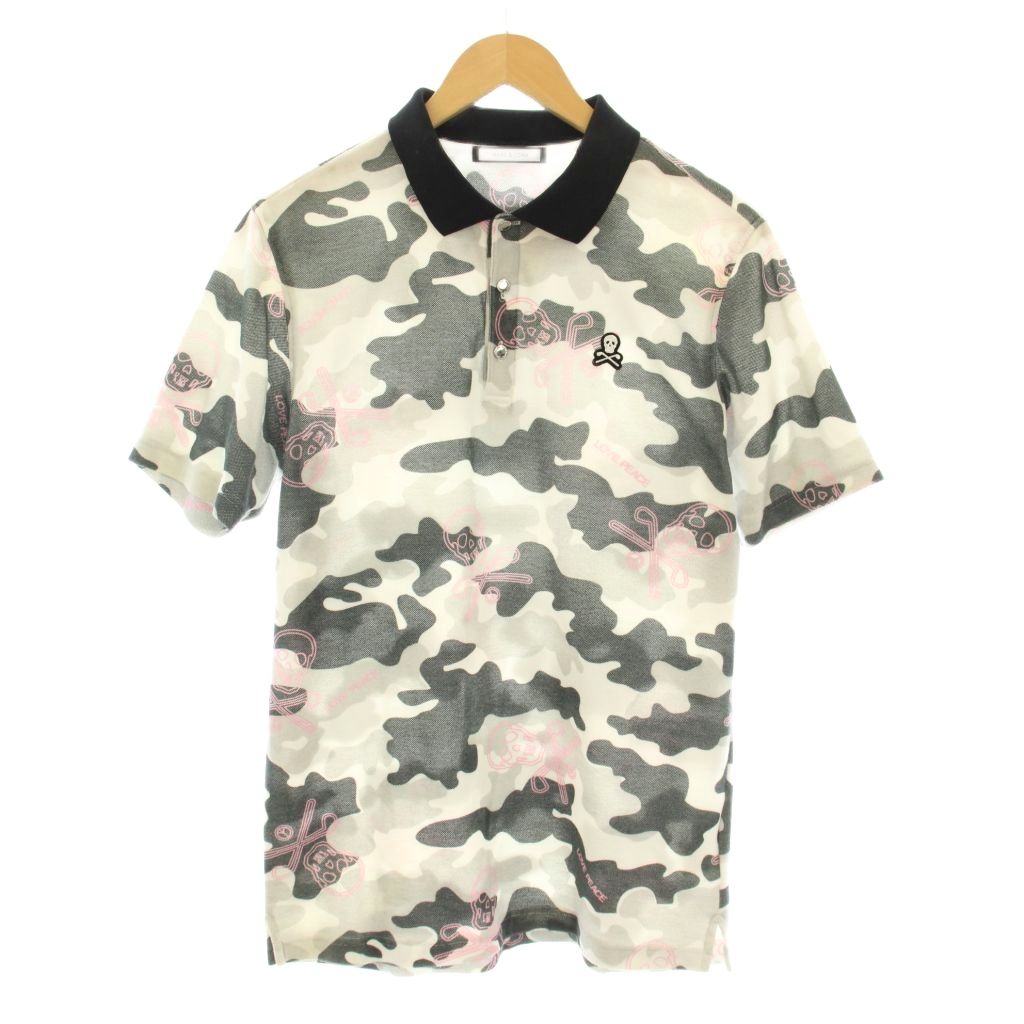 【中古】マーク＆ロナ MARK&LONA 21SS Affection Polo ポロシャツカットソー 鹿の子 半袖 カモフラ 迷彩柄 スカルプリント 48 黒 ブラック グレー ピンク MLM-1B-AP07 /KU メンズ 【ベクトル ...