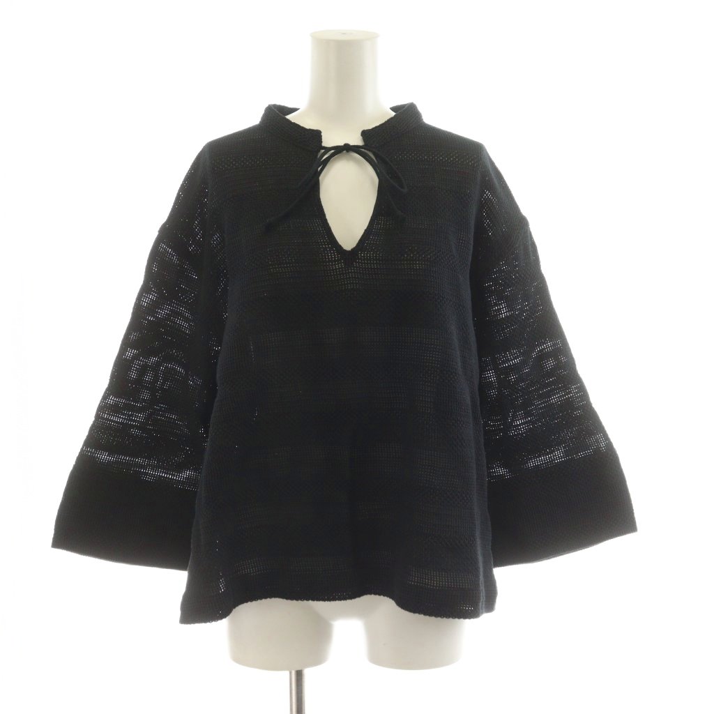 【中古】B&Y ユナイテッドアローズ BEAUTY&YOUTH ビューティー&ユース ラッセルメッシュVネックプルオーバー シャツ ブラウス 七分袖 黒 ブラック /RR レディース 【ベクトル 古着】 251203ブランドB&Y ユナイテ...