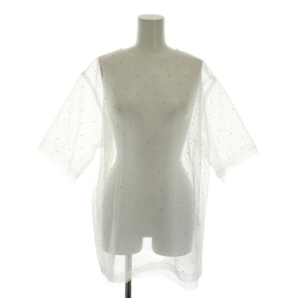 【中古】メゾンスペシャル MAISON SPECIAL 24SS グリッターチュールオーバーサイズTシャツ Glitter Tulle Oversized T-shirt カットソー 半袖 ラインストーン シアー FREE 白 ホワイト 2...