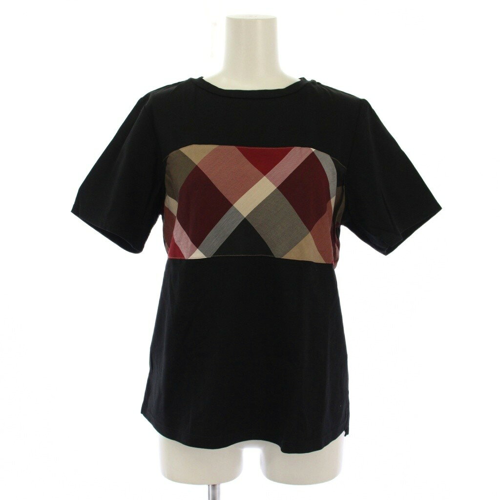 【中古】ブルーレーベルクレストブリッジ BLUE LABEL CRESTBRIDGE Tシャツ カットソー 半袖 クルーネック チェック柄 38 黒 55P18-353-09 /BM レディース 【ベクトル 古着】 260203ブランドブル...