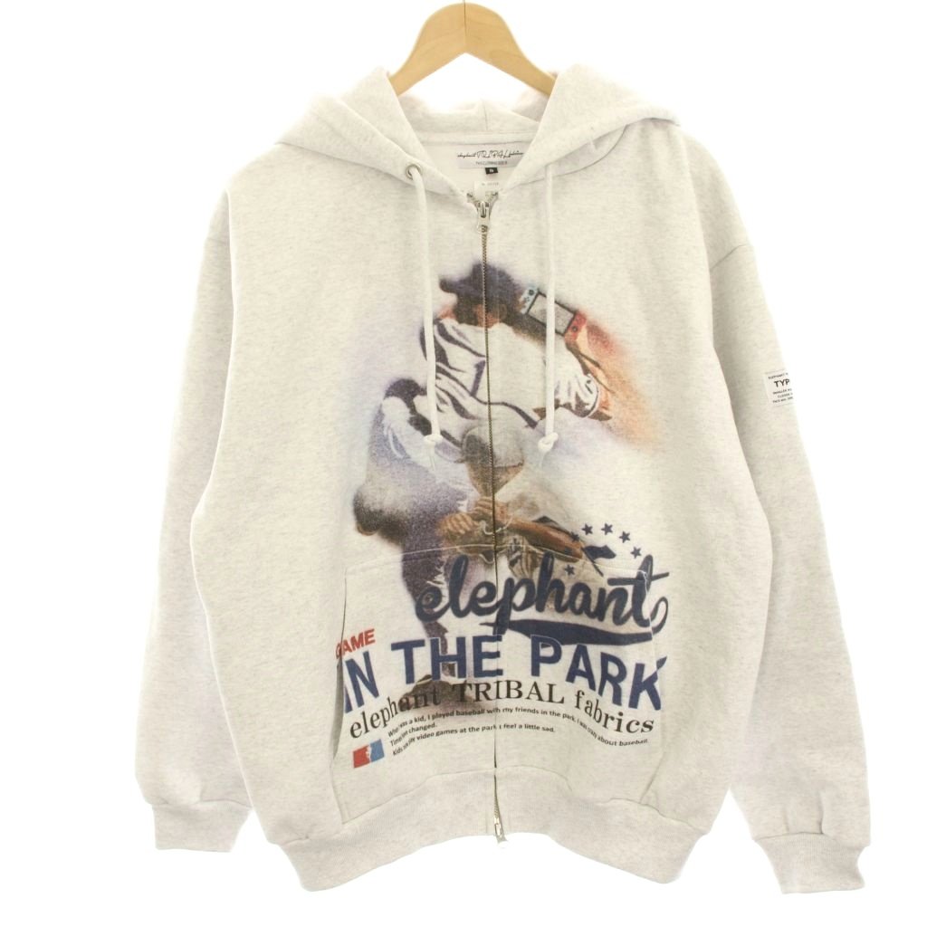 【中古】エレファントトライバルファブリックス elephant TRIBAL fabrics グラフィック ジップ アップ フーディ Graphic Zip Up Foodie パーカー スウェット ジップアップ 長袖 S ライトグレー E...