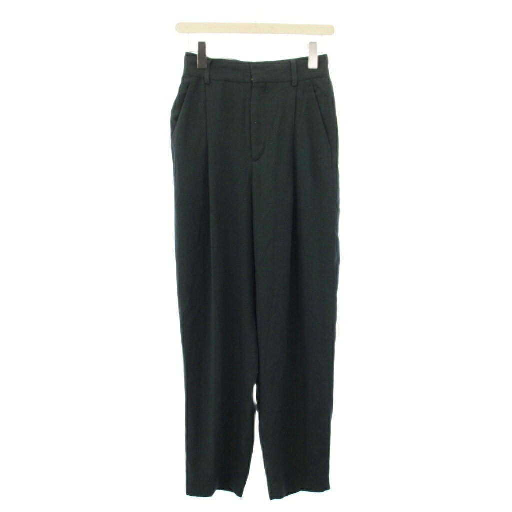 【中古】6 ROKU BEAUTY&YOUTH B&Y ロク ビューティーアンドユース GEORGETTE TUCK PANTS ジョーゼットタックパンツ スラックス ジップフライ ストレッチ 無地 34 緑 グリーン 8614-202-0...