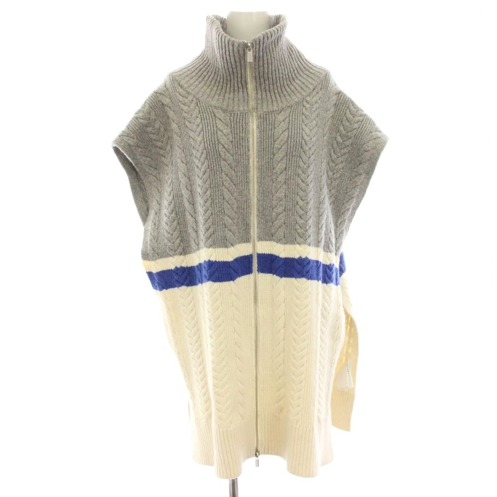 【中古】メゾンスペシャル MAISON SPECIAL Cable Fastener Poncho ケーブルニットポンチョ ベスト ジップアップ F ウール混 グレー 白 ホワイト 21232366101 /HN レディース 【ベクトル 古...