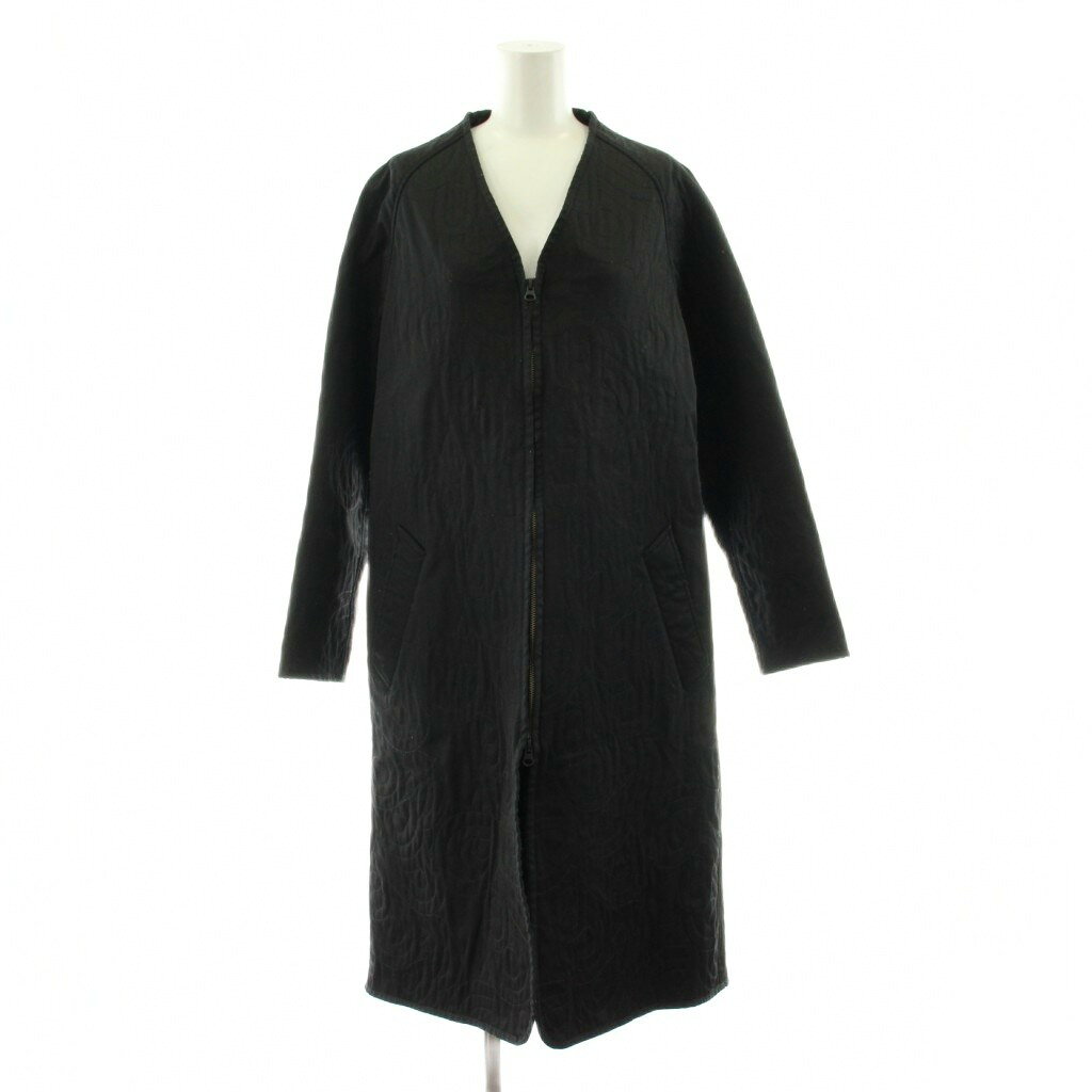 【中古】ワークノットワーク WORK NOT WORK ノーカラーコート 中綿 ロング 総柄 1 黒 ブラック UW87-27U032 /KU レディース 【ベクトル 古着】 260303表記サイズ1実寸サイズ身幅：48cm　着丈：114c...