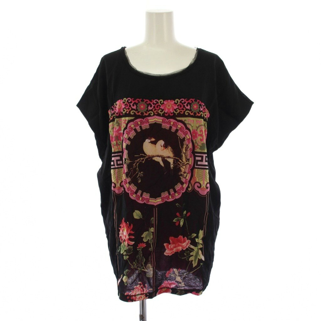 【中古】ヴィヴィアンタム VIVIENNE TAM チュニック カットソー 半袖 文鳥 ラブバード ナイロン 1 黒 ピンク /BM レディース 【ベクトル 古着】 260331ブランドヴィヴィアンタム VIVIENNE TAM表記サイズ1...