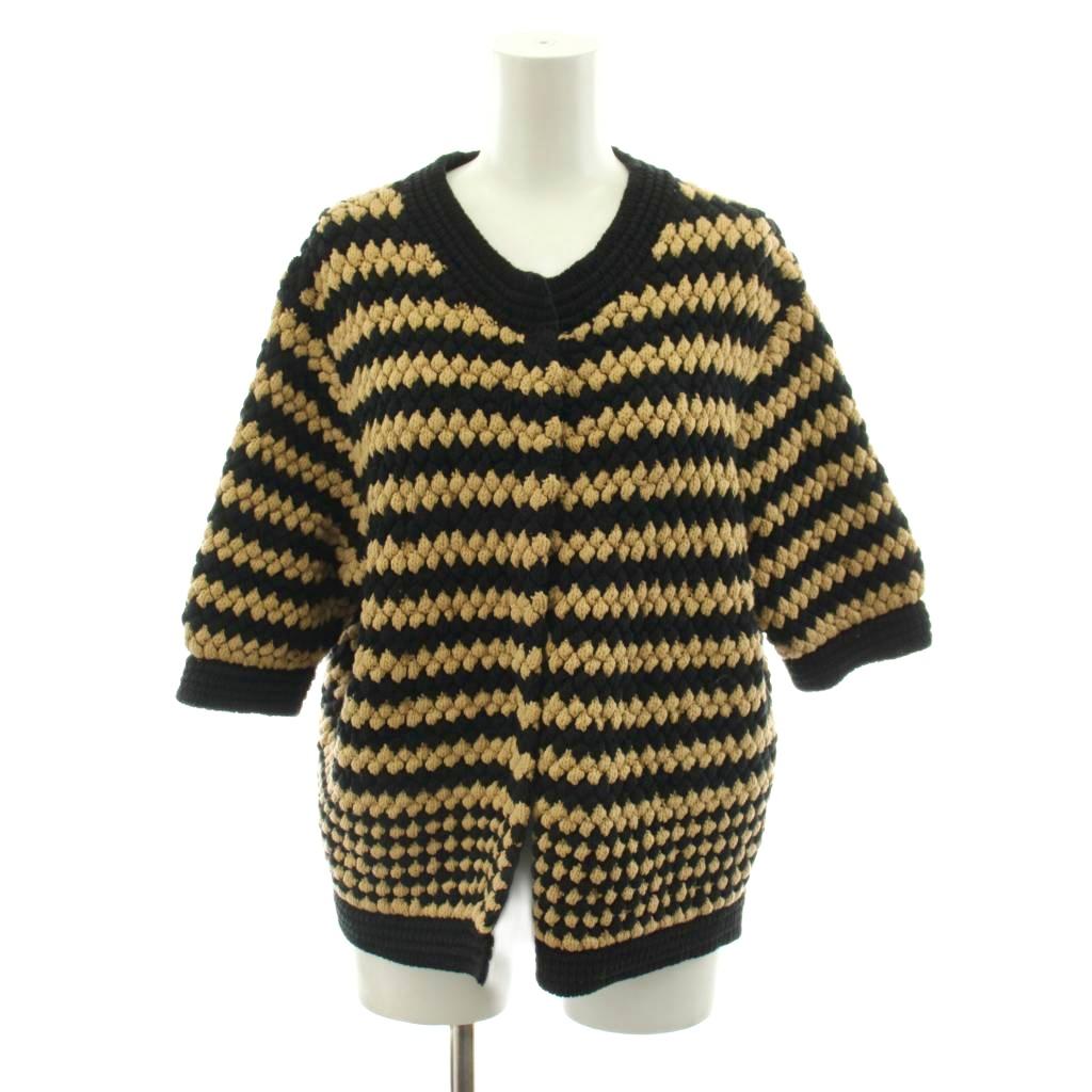【中古】クラネ CLANE 20AW UNEVEN DOT HALF SLEEVE KNIT ニットカーディガン ボーダー柄 半袖 F ベージュ 黒 ブラック 19106-1021 /AN26 レディース 【ベクトル 古着】 260402ブ...