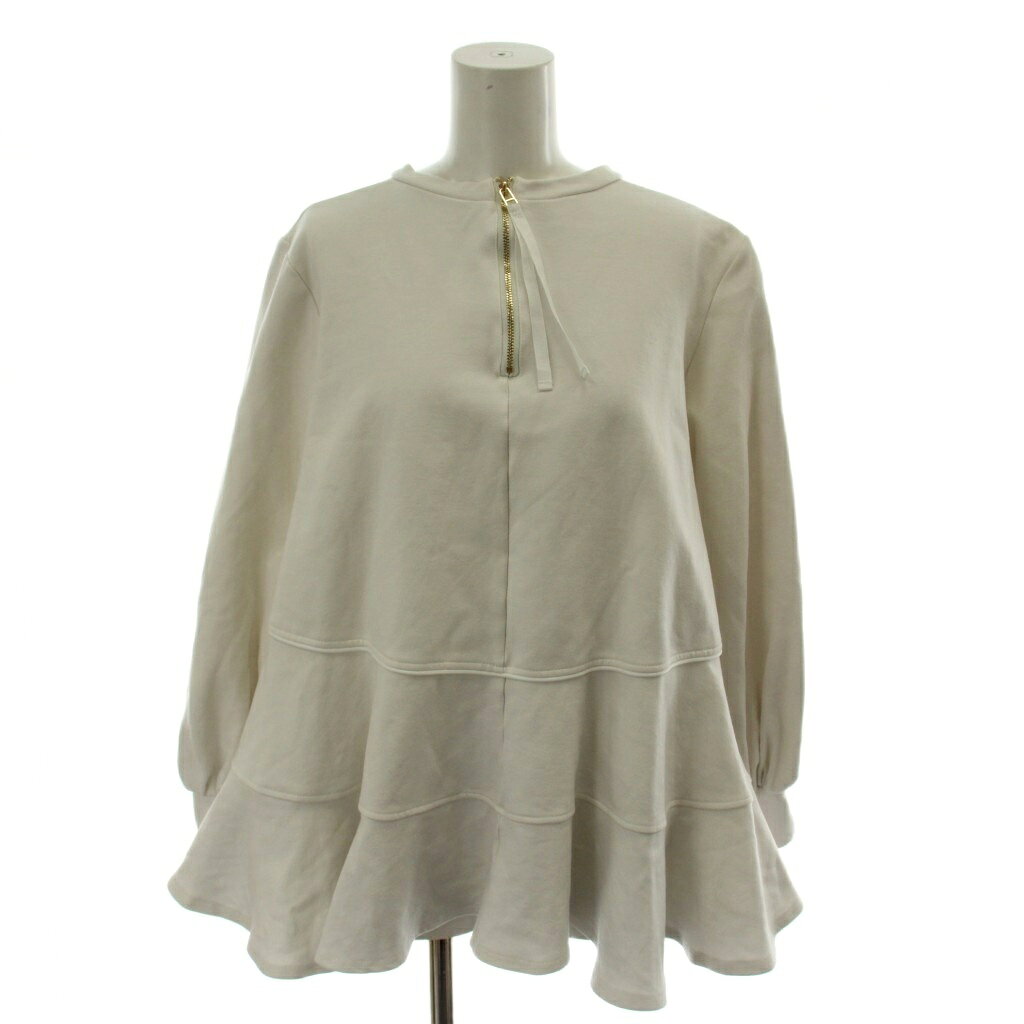 【中古】THREE SQUARE トレーナー F 白 ホワイト 長袖 ハーフジップ ティアードフリル /KG レディース 【ベクトル 古着】 260408表記サイズF実寸サイズ肩幅：38cm　身幅：50cm　着丈：62cm　袖丈：56cm　...