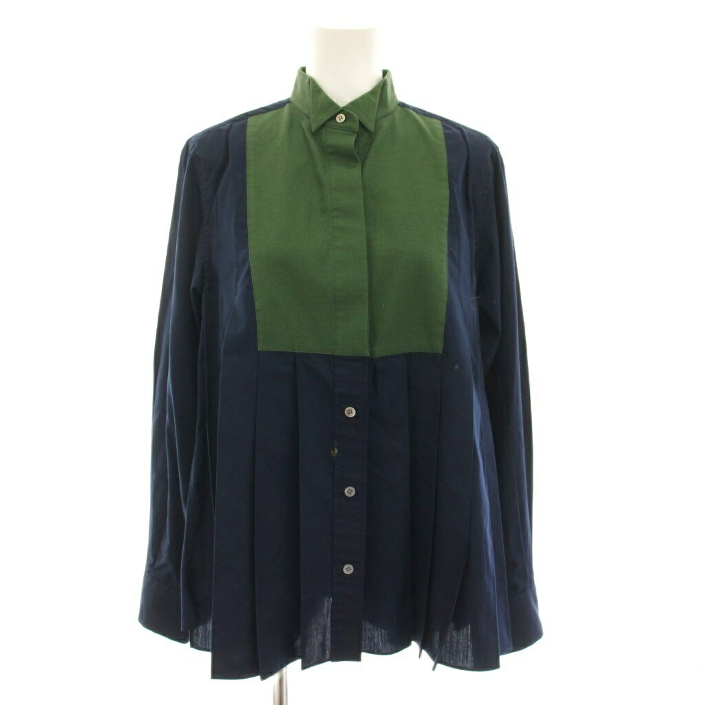 【中古】サカイ sacai プリーツシャツ ブラウス コルカッセ ウィングカラー 長袖 3 カーキ 紺 ネイビー 17-03316 /YT レディース 【ベクトル 古着】 260413ブランドサカイ sacai表記サイズ3実寸サイズ肩幅：約...