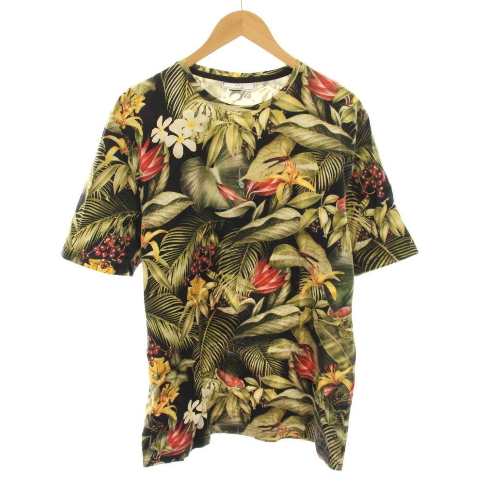 【中古】アミ アレクサンドル マテュッシ ami alexandre mattiussi Tシャツ カットソー クルーネック 半袖 ボタニカル柄 総柄 黄緑 イエローグリーン 黒 ブラック AMI060 /YT メンズ 【ベクトル 古着】 ...
