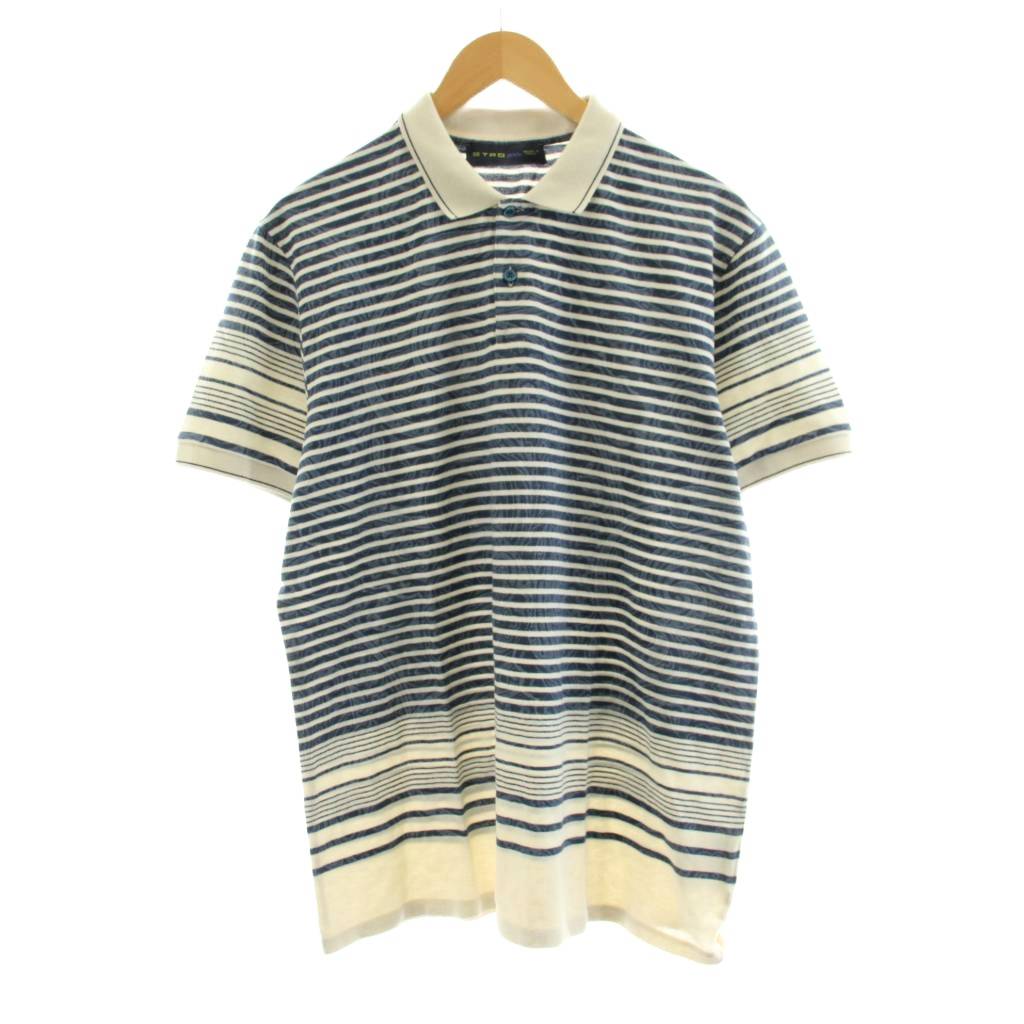 【中古】エトロ ETRO ポロシャツ カットソー 鹿の子 半袖 ボーダー柄 ペイズリー柄 3XL 紺 ネイビー ベージュ 151-1Y296-9113 /KU メンズ 【ベクトル 古着】 260507ブランドエトロ ETRO表記サイズ3XL...