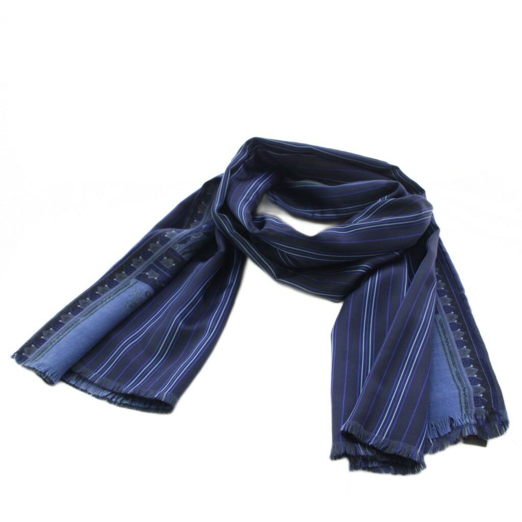 【中古】エルメネジルドゼニア Ermenegildo Zegna ストール シルク ウール混 ストライプ柄 総柄 リバーシブル 紺 ネイビー /TK メンズ 【ベクトル 古着】 260507ブランドエルメネジルドゼニア Ermenegild...