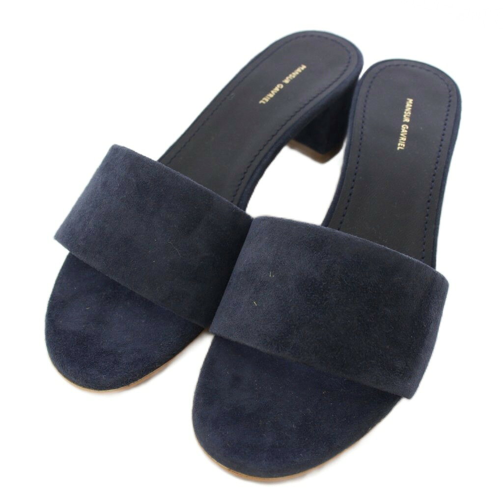 【中古】マンサー ガブリエル MANSUR GAVRIEL サンダル ミュール スエード 35 紺 ネイビー /TK レディース 【ベクトル 古着】 260516表記サイズ35実寸サイズヒールの高さ：4.5cm　最大幅：8cm　　素材スエー...