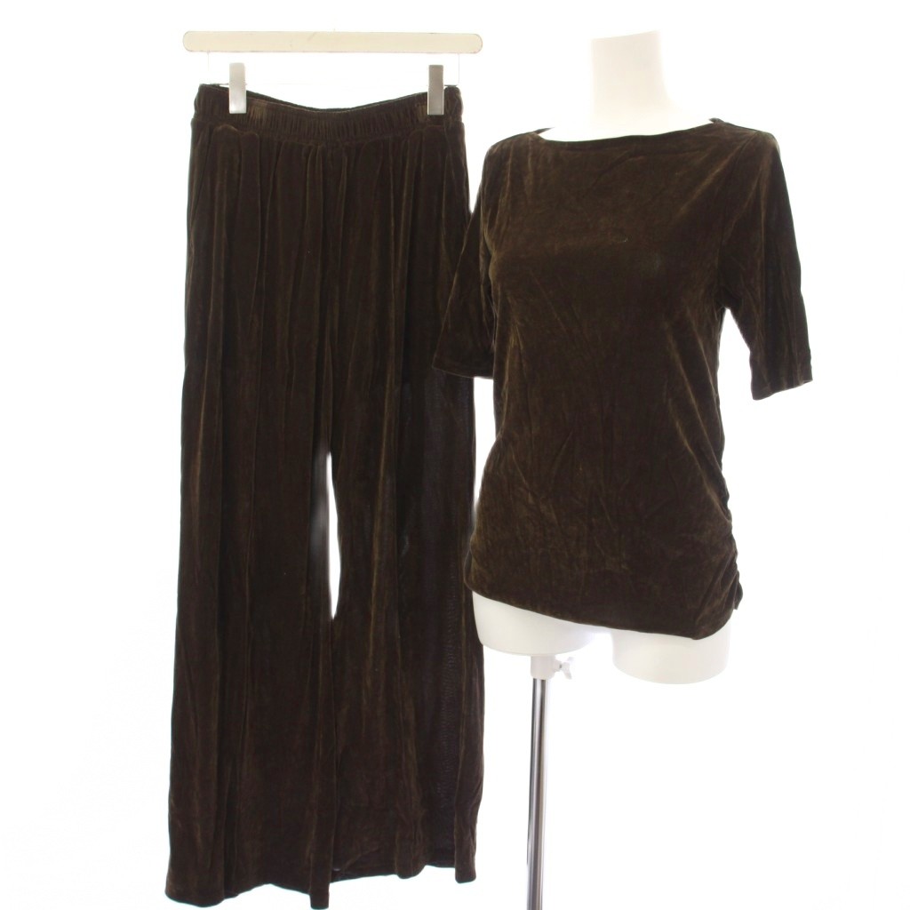 【中古】ミラオーウェン Mila Owen 25AW Velour SETUP 2-Way Boat Neck Pullover Easy Pants セットアップ 上下 プルオーバー 五分袖 イージーパンツ 0 茶 ブラウン /TK レデ...
