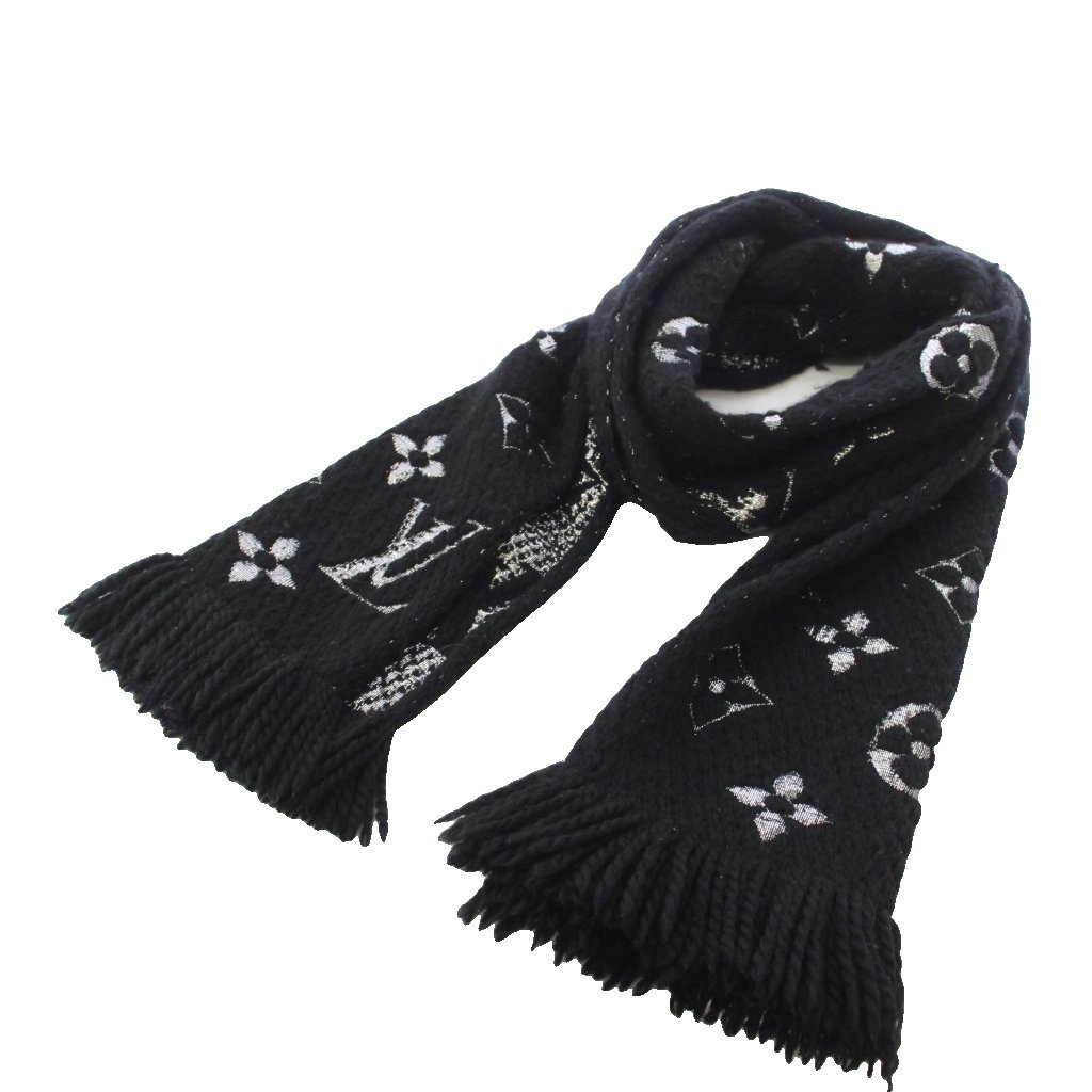 【中古】ルイヴィトン LOUIS VUITTON エシャルプ ロゴマニアシャイン モノグラム マフラー 黒 ブラック シルバー M75833 /TK ■OH メンズ 【ベクトル 古着】 260605ブランドルイヴィトン LOUIS VUIT...