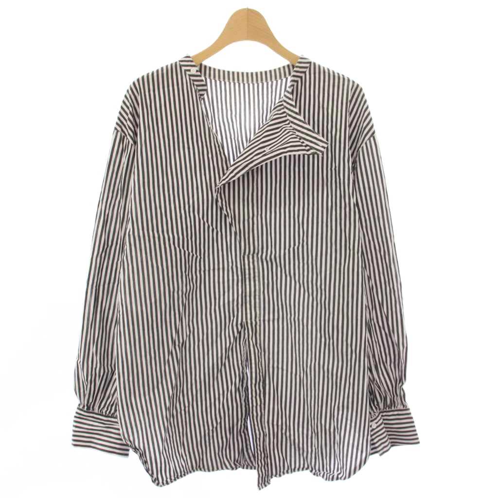 【中古】アーバンリサーチ URBAN RESEARCH ラート LAATO シャツ ブラウス FREE 黒 ブラック ピンク ストライプ柄 Vネック 長袖 /TK 18 ■MA レディース 【ベクトル 古着】 260618ブランドアーバンリ...