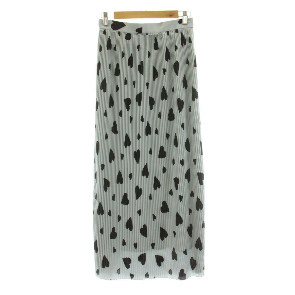 【中古】B&Y ユナイテッドアローズ BEAUTY&YOUTH ビューティー&ユース H HEART PRINT PLEATED SKIRT プリーツスカート フレア ロング ハート プリント S 水色 黒 ブラック 1624-270-35...