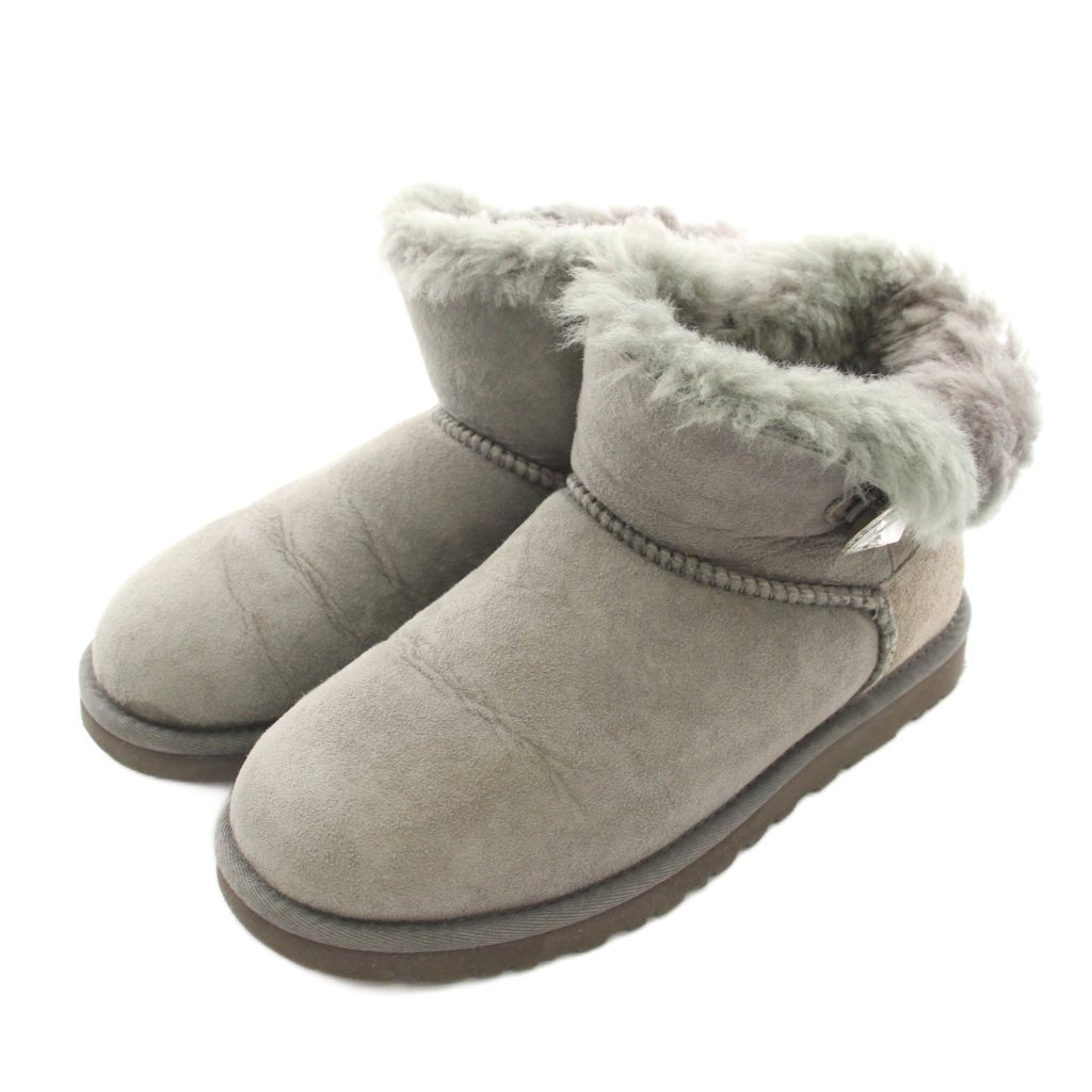 【中古】アグ オーストラリア UGG australia ミニ ベイリーボタン ブリング MINI BAILEY BUTTON BLING ムートンブーツ ショート ビジュー US6 23cm グレー /YM41 レディース 【ベクトル 古...