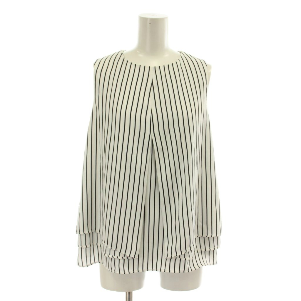 【中古】クリアインプレッション CLEAR IMPRESSION ブラウス 2 白 ホワイト 紺 ネイビー ストライプ柄 ラウンドネック ノースリーブ /DU44 ■MA レディース 【ベクトル 古着】 260702ブランドクリアインプレッ...