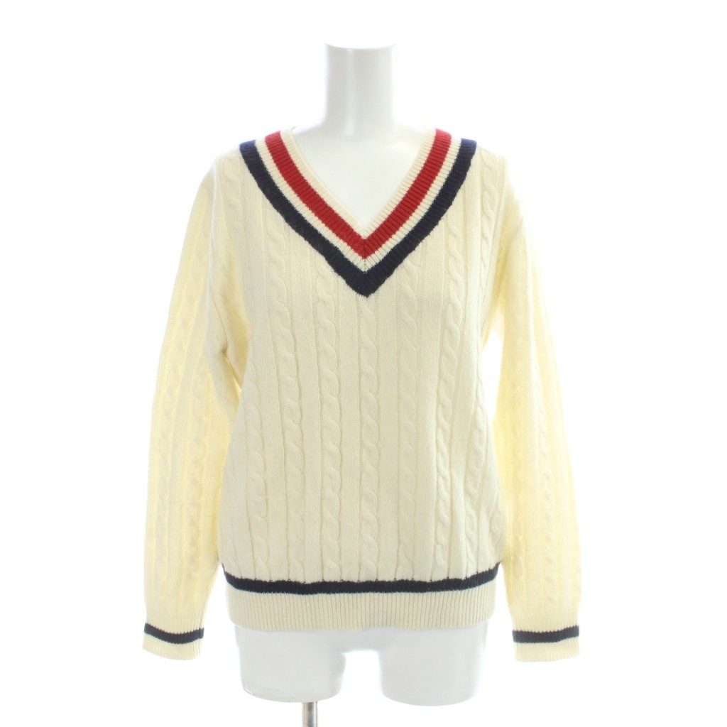 【中古】フレディ&グロスター FREDY&GLOSTER ニット セーター ウール 38 アイボリー 紺 ネイビー 赤 レッド ケーブルニット Vネック 長袖 /AP31 ■MA レディース 【ベクトル 古着】 260706ブランドフレディ...