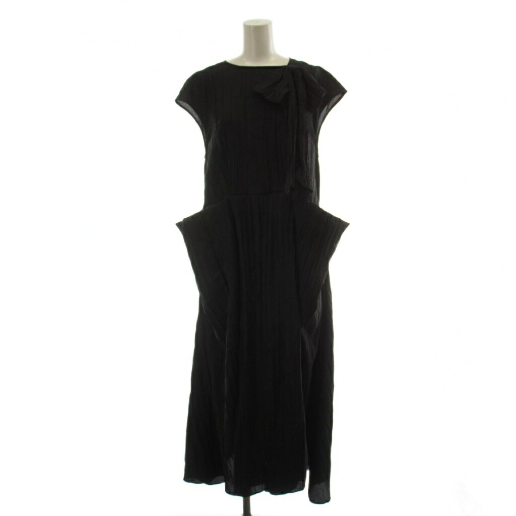 【中古】ウィークエンド Weakend ワッシャークリンクルドレス 0 黒 ロング丈 フレンチスリーブ リボン 24SS004 /GG32 レディース 【ベクトル 古着】 260709表記サイズ0実寸サイズ身幅：42cm　着丈：124cm　...