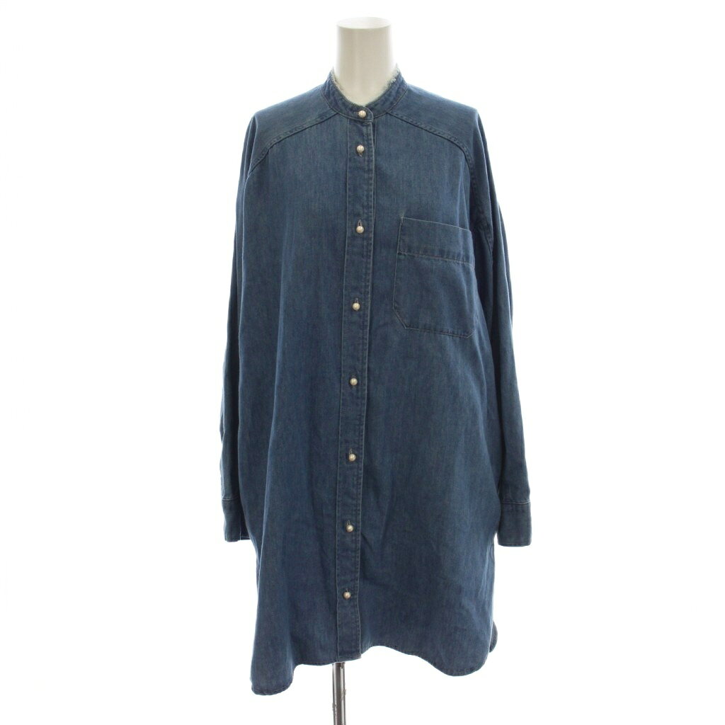 【中古】ブランバスク blanc basque デニム シャツ ブラウス 38 青 ブルー スタンドカラー ロング丈 長袖 パールボタン /LP レディース 【ベクトル 古着】 260716ブランドブランバスク blanc basque表記...