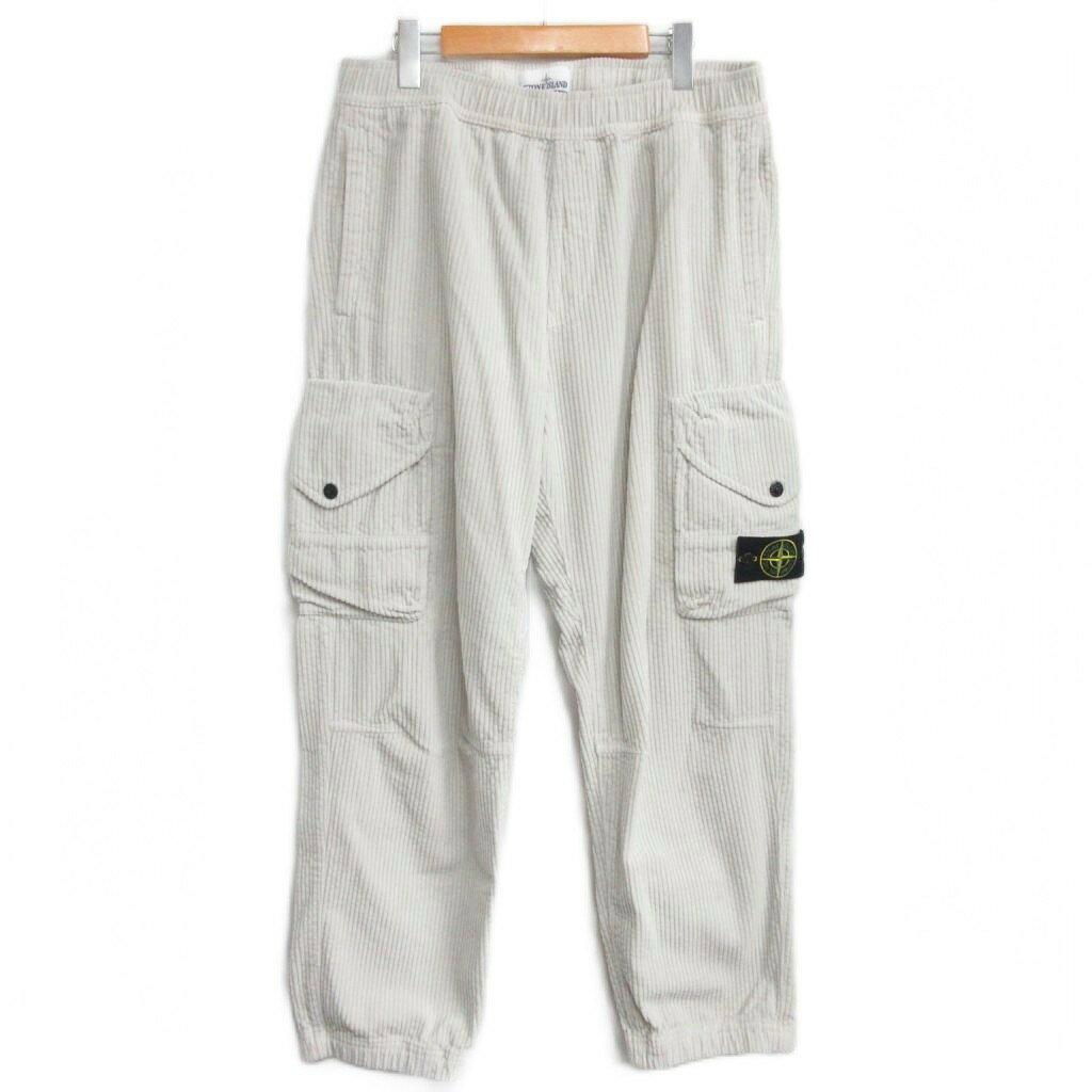 【中古】ストーンアイランド STONE ISLAND 美品 23AW ガーメントダイ コットンコーデュロイ シャーリング テーパード カーゴパンツ コンパスロゴ 33 白 ホワイト 791532611 メンズ 【ベクトル 古着】 25122...