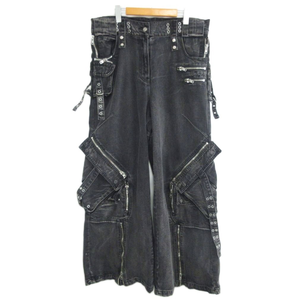 【中古】ノーフェイススタジオ NO FAITH STUDIOS 美品 23AW DENIM CARGO PANTS カーゴデニムパンツ フレア 多重ジップ 黒 ブラック XLサイズ 1223 メンズ 【ベクトル 古着】 251223表記サイ...