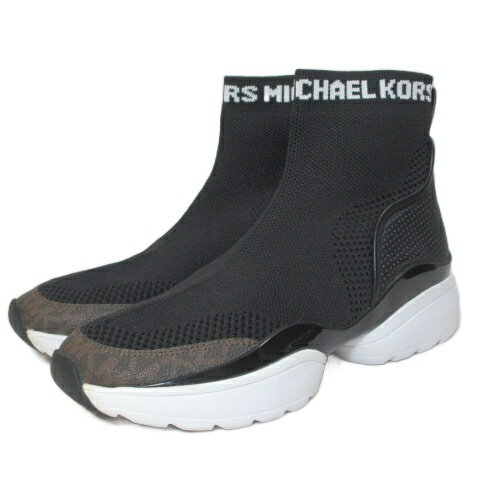 【中古】マイケルマイケルコース Michael michael kors ROBBIE BOOTIE ソックススニーカー ブーティ シューズ 靴 5.5M 約22.5cm 黒 白 茶 IBO92 /X レディース 【ベクトル 古着】 260...