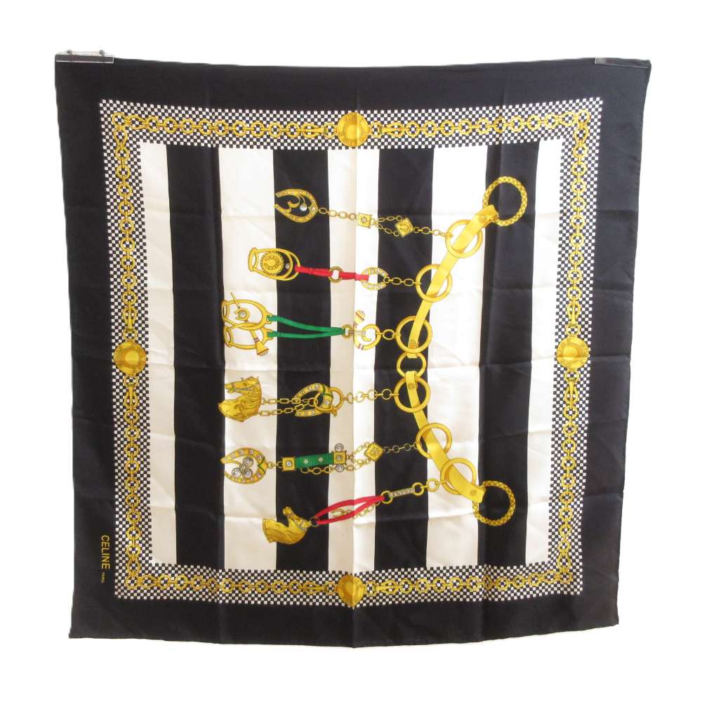 【中古】セリーヌ CELINE スカーフ 絹 シルク マルチカラー ストライプ柄 ゴールドチャーム柄 チェッカーボード柄 /SJ レディース 【ベクトル 古着】 260420ブランドセリーヌ CELINE実寸サイズ縦：84cm　横：86cm...