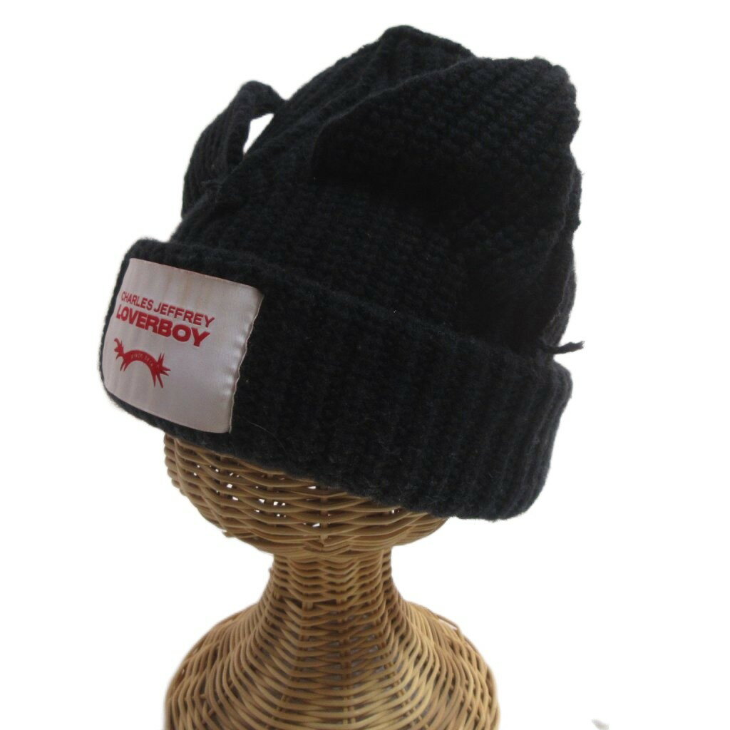 【中古】Charles Jeffrey LOVERBOY Chunky Ears Beanie 猫耳ビーニー ウール 黒 ブラック /HW IBO92 レディース 【ベクトル 古着】 260417実寸サイズ頭周り：66cm　　素材毛、ナイロ...