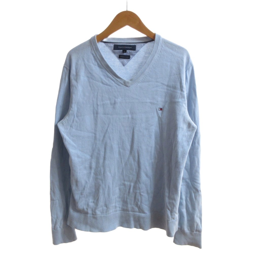 【中古】トミーヒルフィガー TOMMY HILFIGER 美品 ニット セーター S 水色 ライトブルー Vネック 長袖 ロゴ刺繍 /SJ メンズ 【ベクトル 古着】 260428ブランドトミーヒルフィガー TOMMY HILFIGER表記...