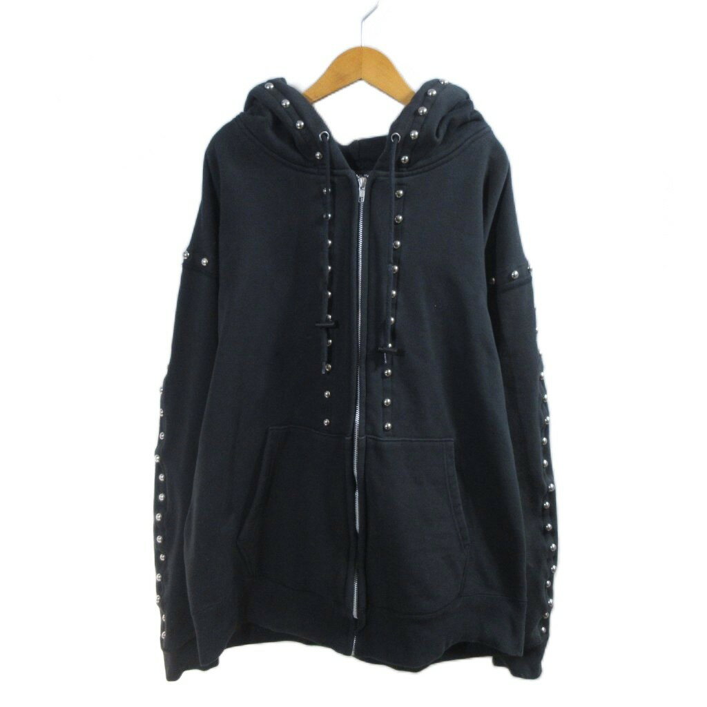 【中古】イクミ IKUMI SIDE STUDDED HOODIE ジップアップパーカー フーディ ボールスタッズ 黒 ブラック メンズ 【ベクトル 古着】 260506表記サイズサイズ表記なし(実寸サイズをご参考ください。)実寸サイズ肩幅...