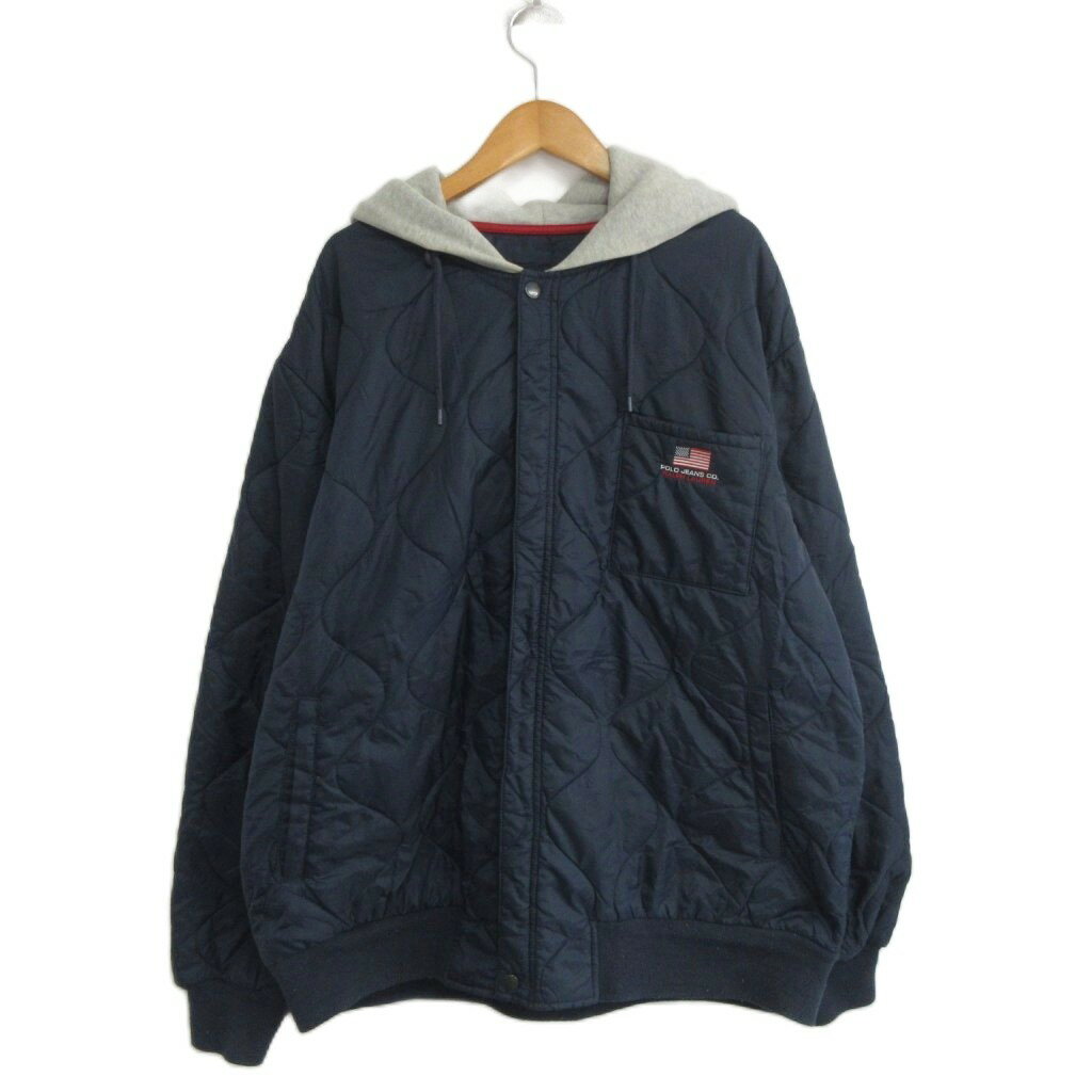 【中古】ポロジーンズ ラルフローレン POLO JEANS キルティングジャケット ナイロン フード付き 刺繍 XL 紺 ネイビー IBO96 メンズ 【ベクトル 古着】 260514ブランドポロジーンズ ラルフローレン POLO JEAN...
