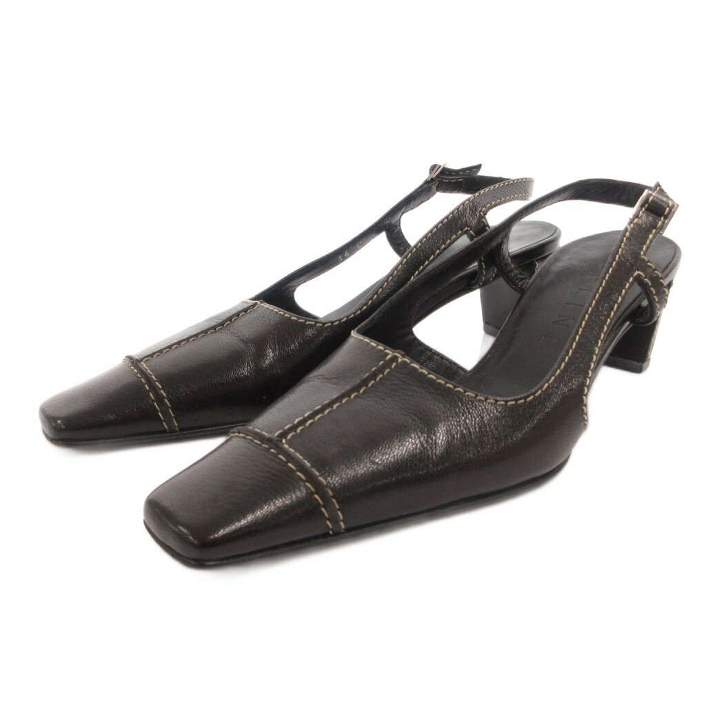 【中古】セリーヌ CELINE スリングバック パンプス スクエアトゥ ステッチ 34 黒 ブラック /FF ■MNK9 レディース 【ベクトル 古着】 260611ブランドセリーヌ CELINE表記サイズ34実寸サイズヒールの高さ：5.5...