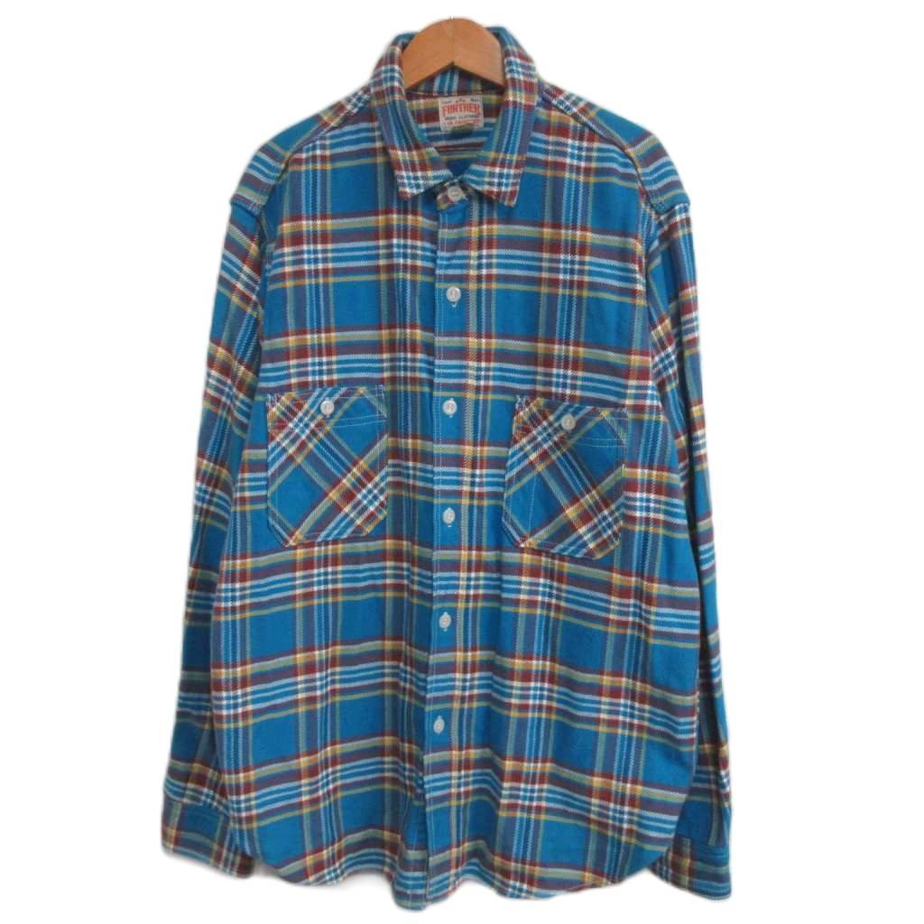 【中古】ブートレガース BOOTLEGGERS FURTHER ヘビーネル シャツ チェック柄 長袖 17 青 ブルー メンズ 【ベクトル 古着】 260711表記サイズ17実寸サイズ肩幅：47cm　身幅：59cm　着丈：75cm　袖丈：6...