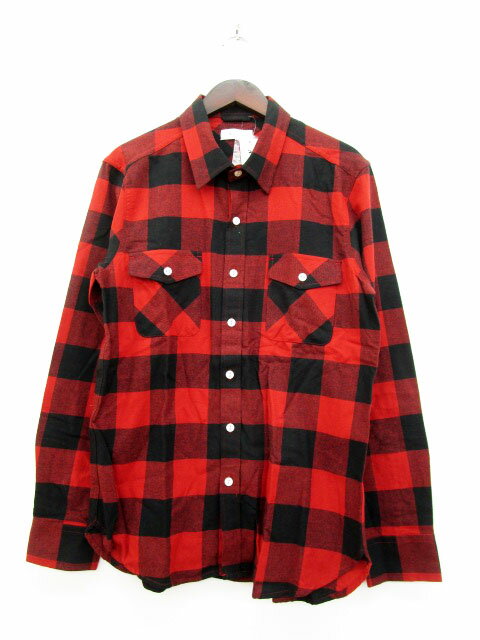 【中古】未使用品 エークロージング A-Clothing シャツ 長袖 チェック コットン L 赤 レッド /hn メンズ 【ベクトル 古着】 171119 ブランド古着ベクトルプレミアム店表記サイズL実寸サイズ肩幅：45cm　身幅：48c...
