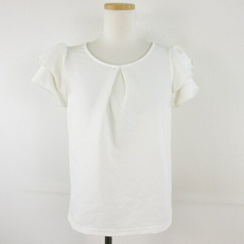 【中古】Lundi カットソー 半袖 ストレッチ オフホワイト 白 M *A230 レディース 【ベクトル 古着】 240903表記サイズM実寸サイズ肩幅：34cm　身幅：42cm　着丈：54cm　袖丈：14cm　　素材ポリエステル90% ...