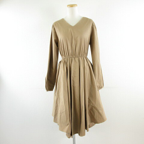 【中古】未使用品 DHOLIC DEAR ワンピース ロング フレア 長袖 アシメ ベージュ F *A257 レディース 【ベクトル 古着】 260410表記サイズF実寸サイズ肩幅：37cm　身幅：42cm　袖丈：62cm　総丈：105cm...