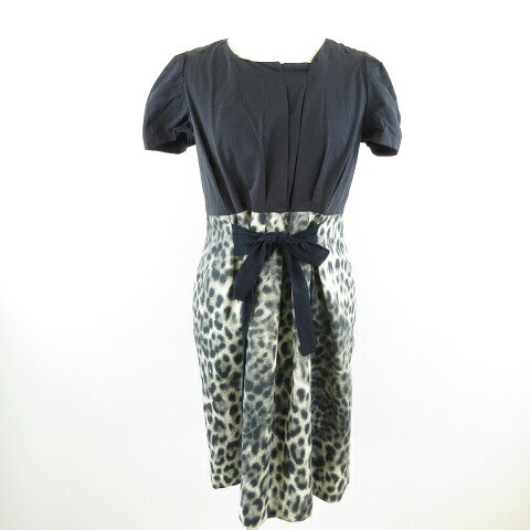 【中古】traumerei luxus kleid ワンピース 半袖 ひざ丈 コクーン ヒョウ柄 レオパード 紺 グレー 38 *T718 レディース 【ベクトル 古着】 260708表記サイズ38 日本サイズM相当実寸サイズ肩幅：32.5...