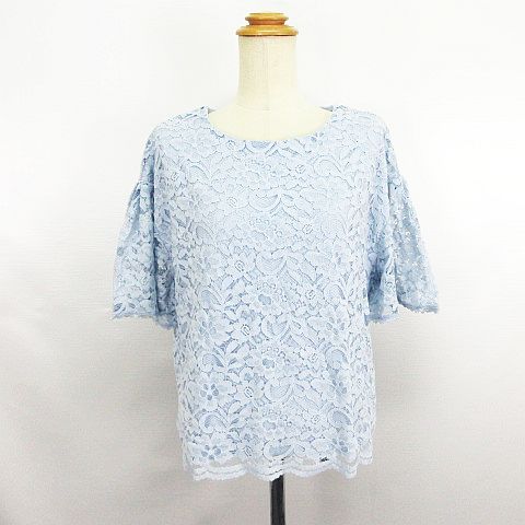 【中古】未使用品 アースミュージック&エコロジー EARTH MUSIC & ECOLOGY カットソー 五分袖 ドロップショルダー ラウンドネック ラッセルレース F サックス ※EKM レディース 【ベクトル 古着】 260523ブラン...